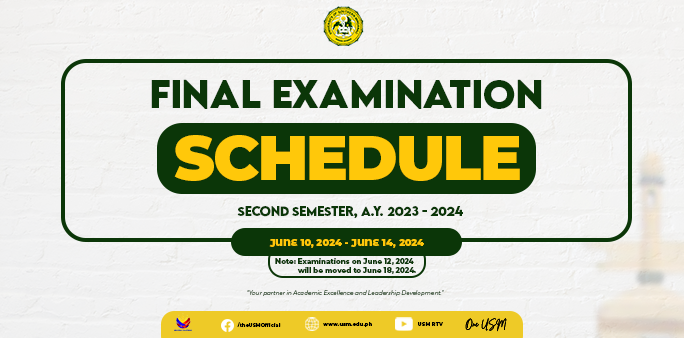 Final Examination Schedule, 2nd Semester, A.Y. 2023-2024 – University of Southern Mindanao