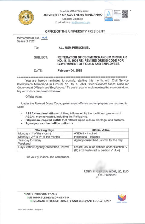 Memorandum No. 004 S. 2025: Reiteration of CSC Memorandum Circular No ...