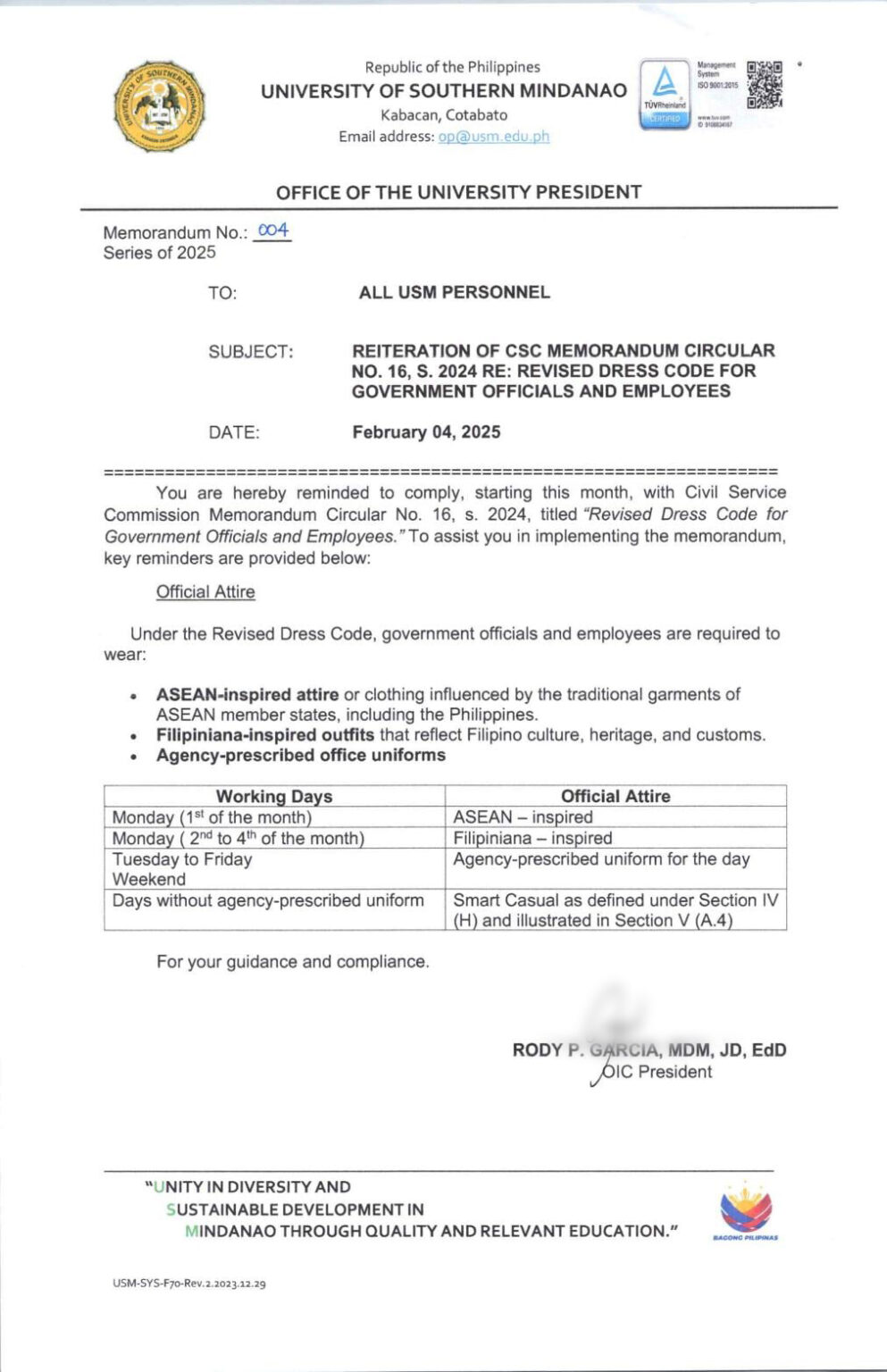 Memorandum No. 004 S. 2025: Reiteration of CSC Memorandum Circular No ...